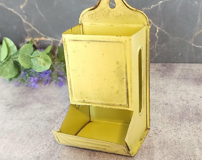Vintage Tin Yellow Match Box Holder - Etsy