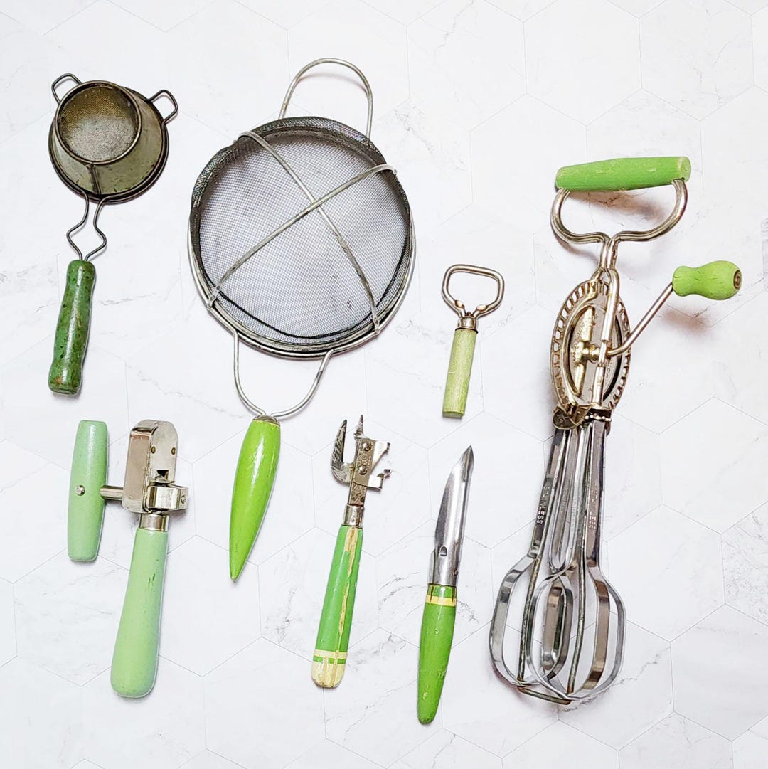 Vintage Green Handle Kitchen Utensils - Etsy