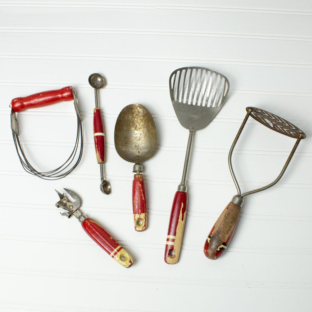 Vintage Red Handle Kitchen Utensils - Etsy
