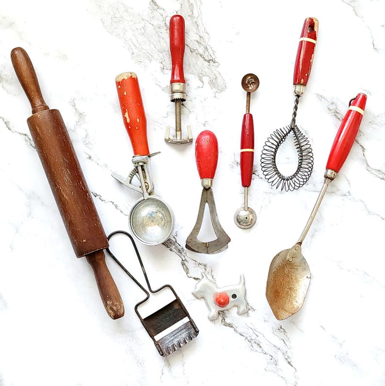 Vintage Red Handle Kitchen Utensils - Etsy
