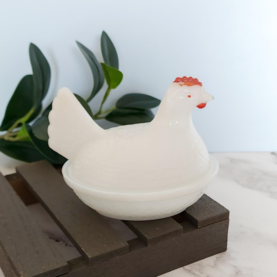 Vintage Small White Milk Glass Hen on Nest Salt Cellar, Indiana Glass ...