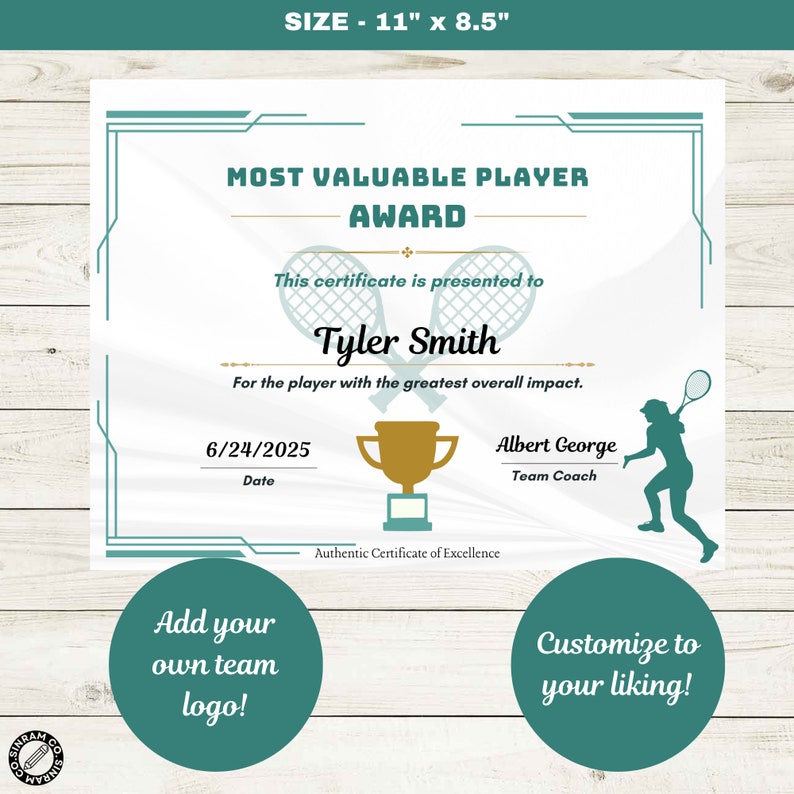 Editable Tennis Award Certificates for End of Season, Celebration and ...