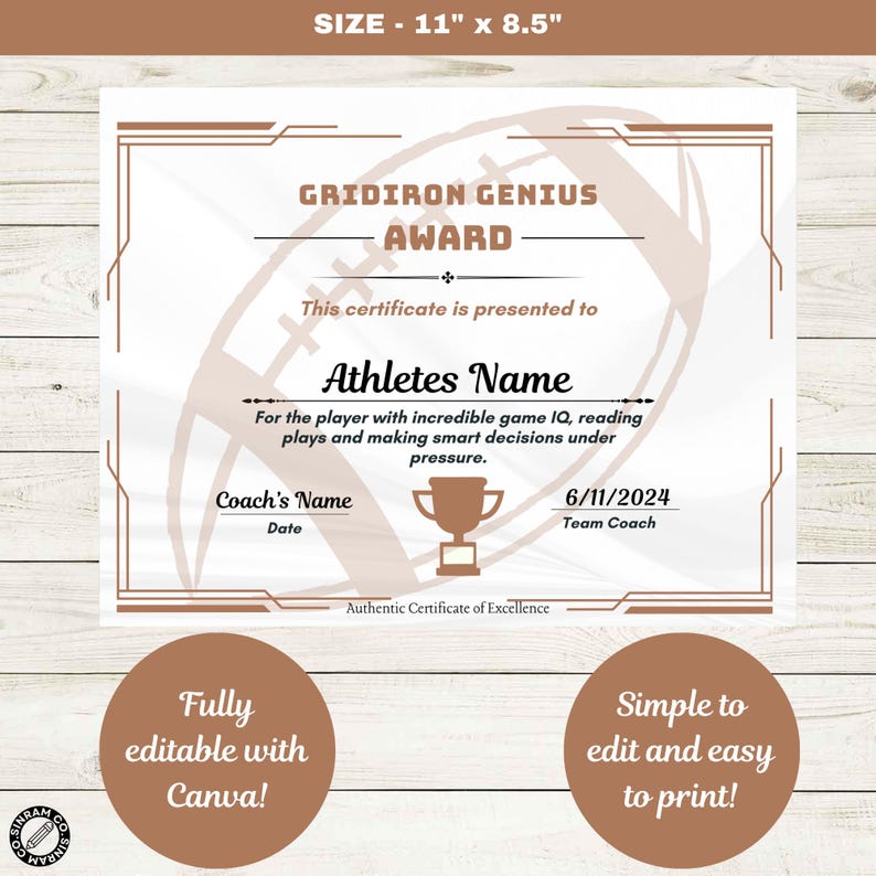 Editable Football Award Certificates for End of Season, Celebration and ...