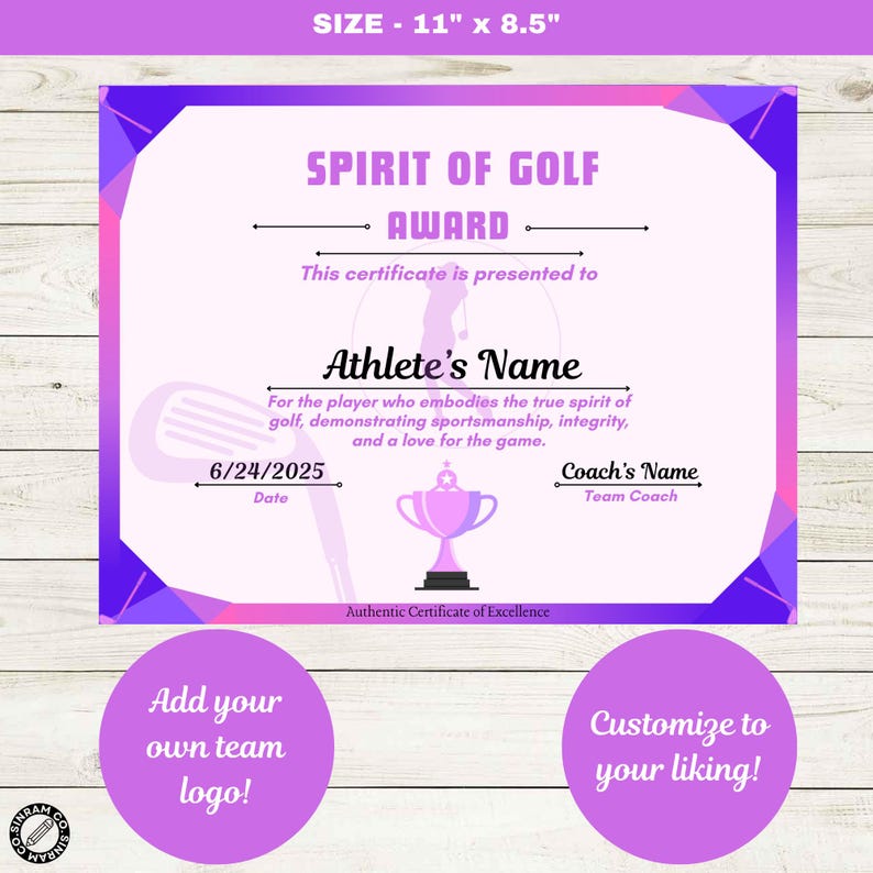 Editable Golf Award Certificates, Customizable Printable DIY (PDF) - Etsy
