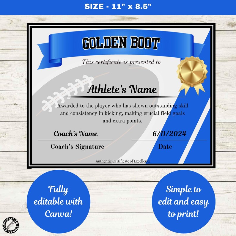 Editable Football Award Certificates for End of Season, Celebration and ...