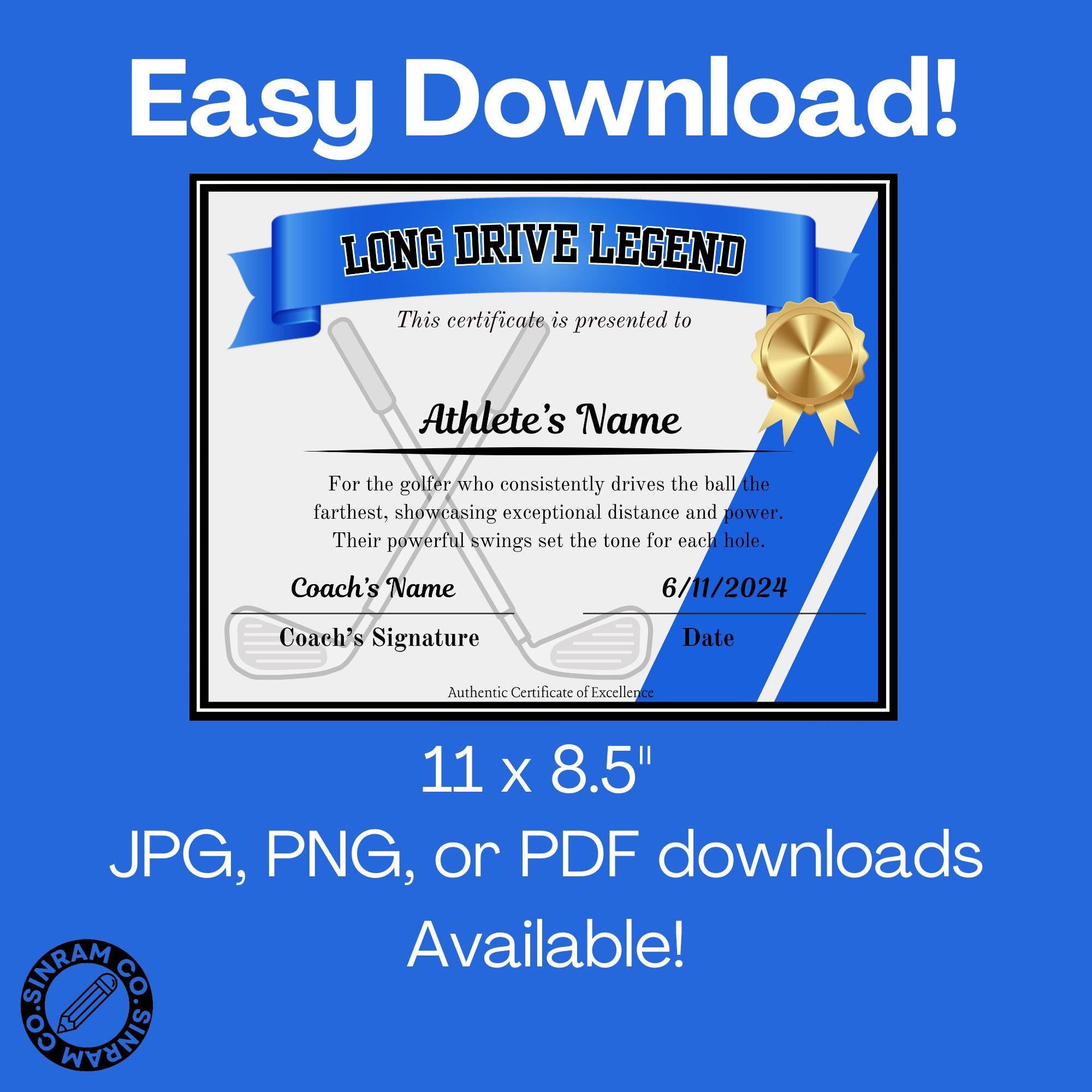 Editable Golf Award Certificates for End of Season, Celebration and ...