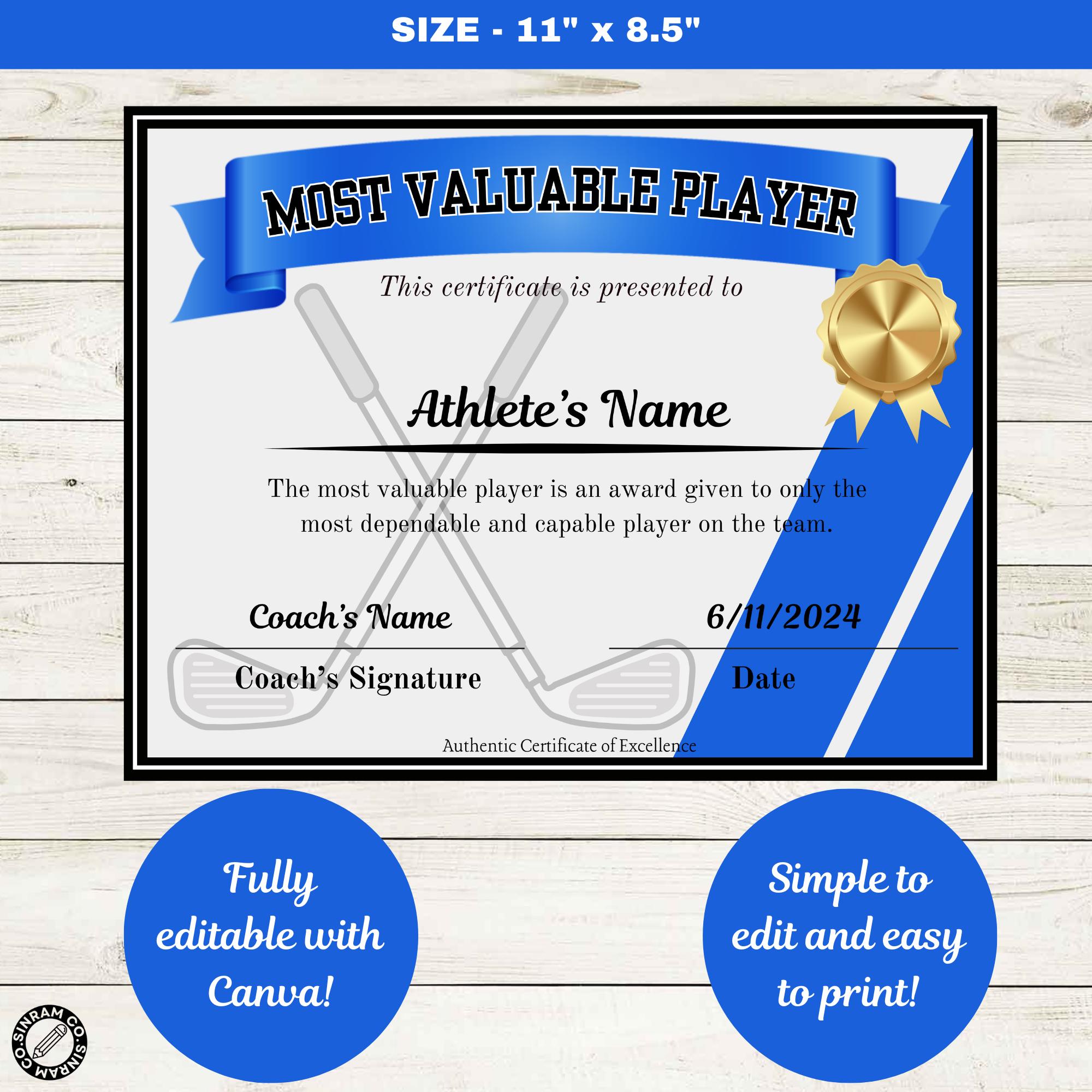 Editable Golf Award Certificates for End of Season, Celebration and ...