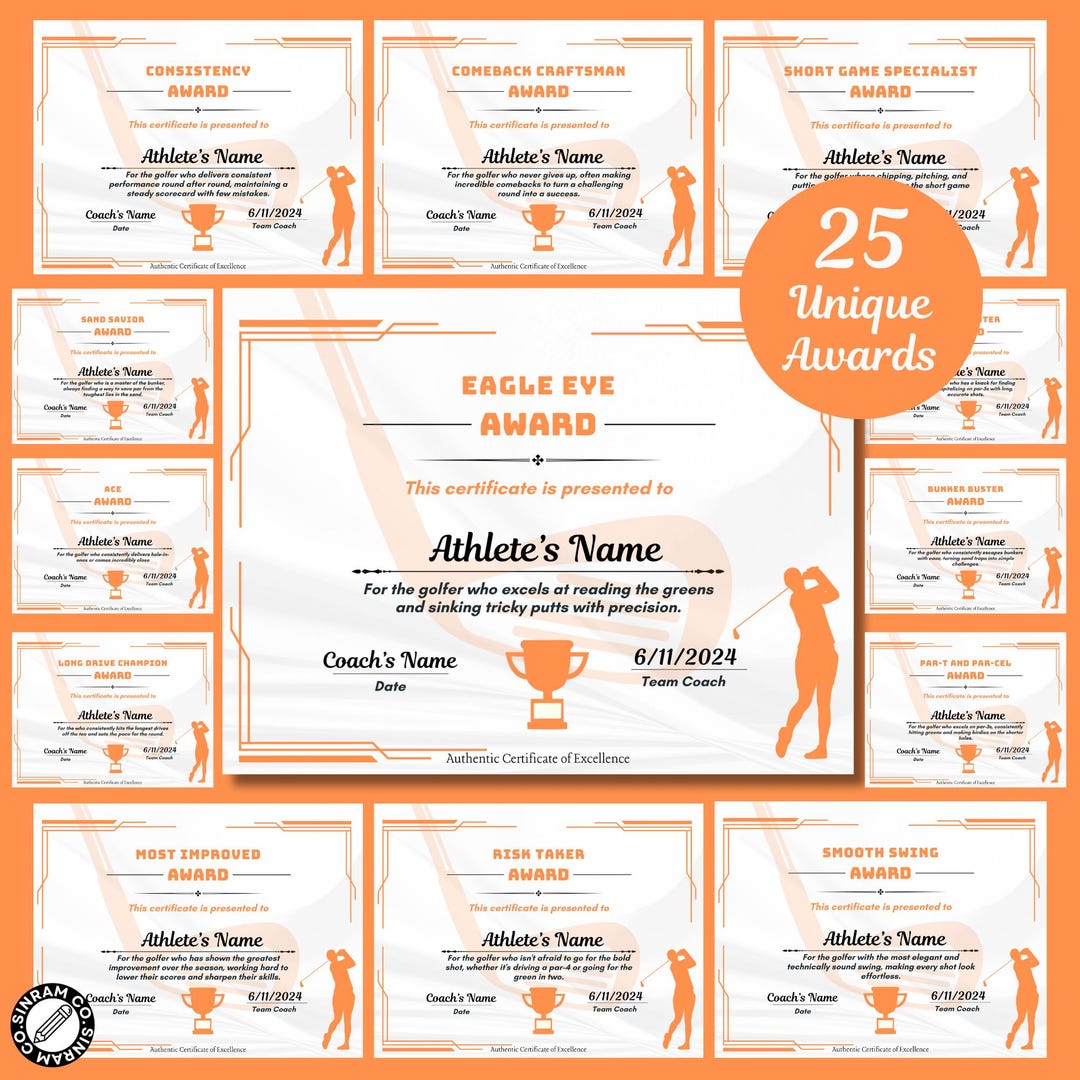 Editable Golf Award Certificates for End of Season, Celebration and ...