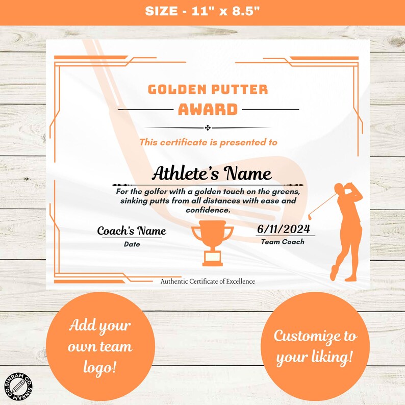 Editable Golf Award Certificates for End of Season, Celebration and ...