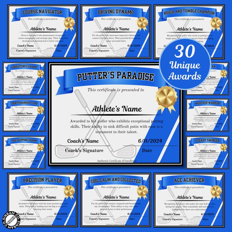 Editable Golf Award Certificates, DIY Printable Template (ink Heavy) - Etsy