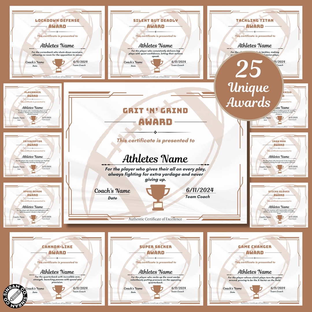 Editable Football Award Certificates for End of Season, Celebration and ...