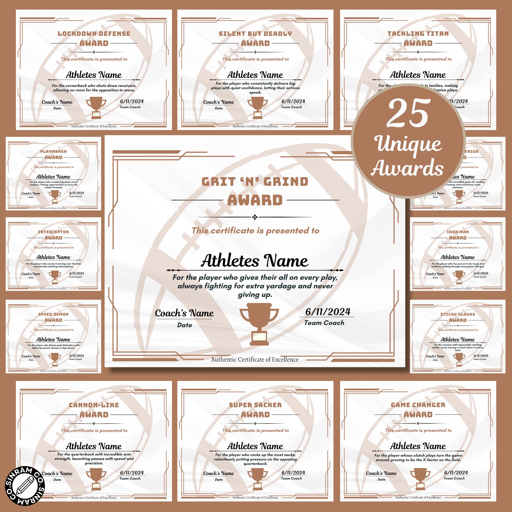 Editable Football Award Certificates for End of Season, Celebration and ...