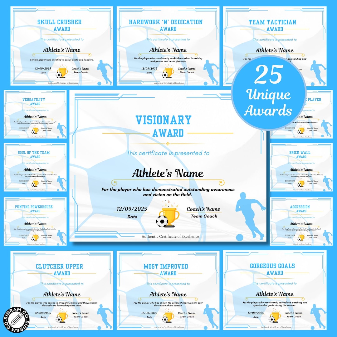 Editable Soccer Award Certificates for End of Season, Celebration and ...