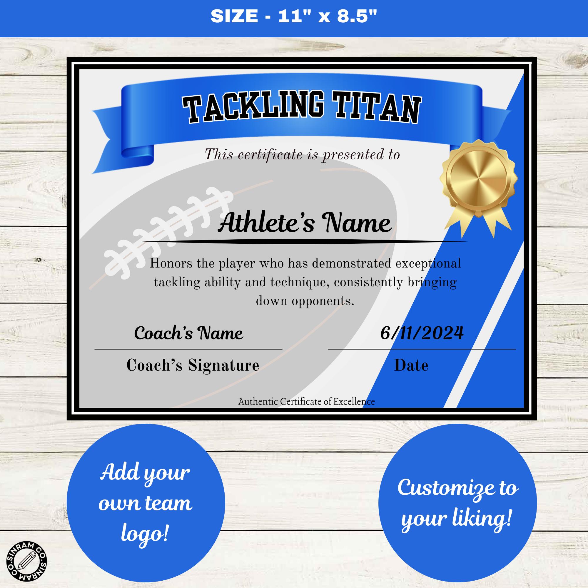 Editable Football Award Certificates for End of Season, Celebration and ...