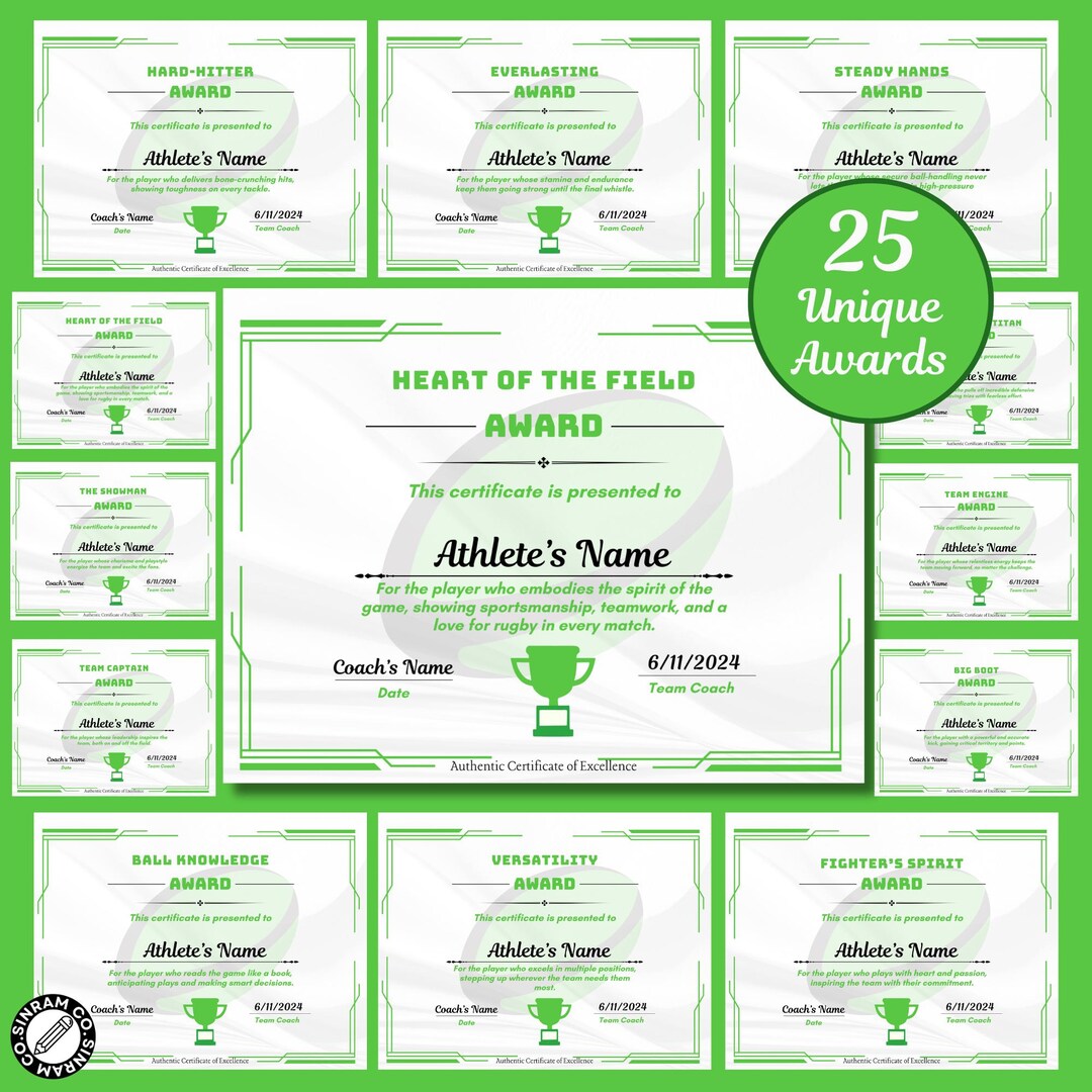 Editable Rugby Award Certificates for End of Season, Celebration and ...