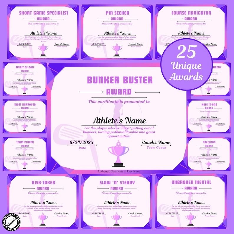 Editable Golf Award Certificates, Customizable Printable DIY (PDF) - Etsy