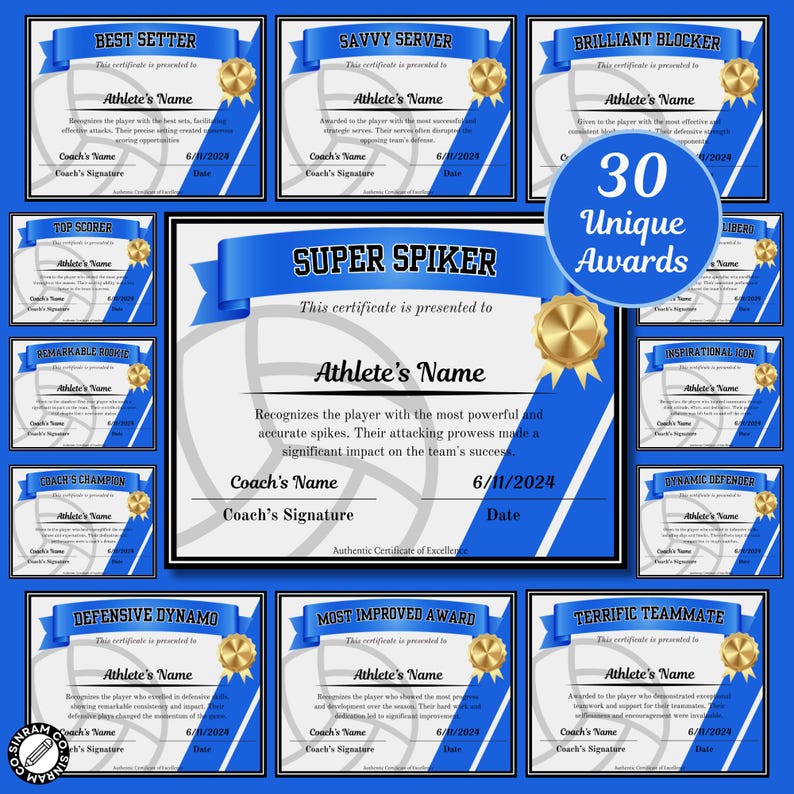 Editable Volleyball Award Certificates for End of Season, Celebration ...
