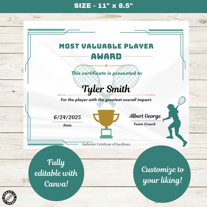 Editable Tennis Award Certificates for End of Season, Celebration and ...