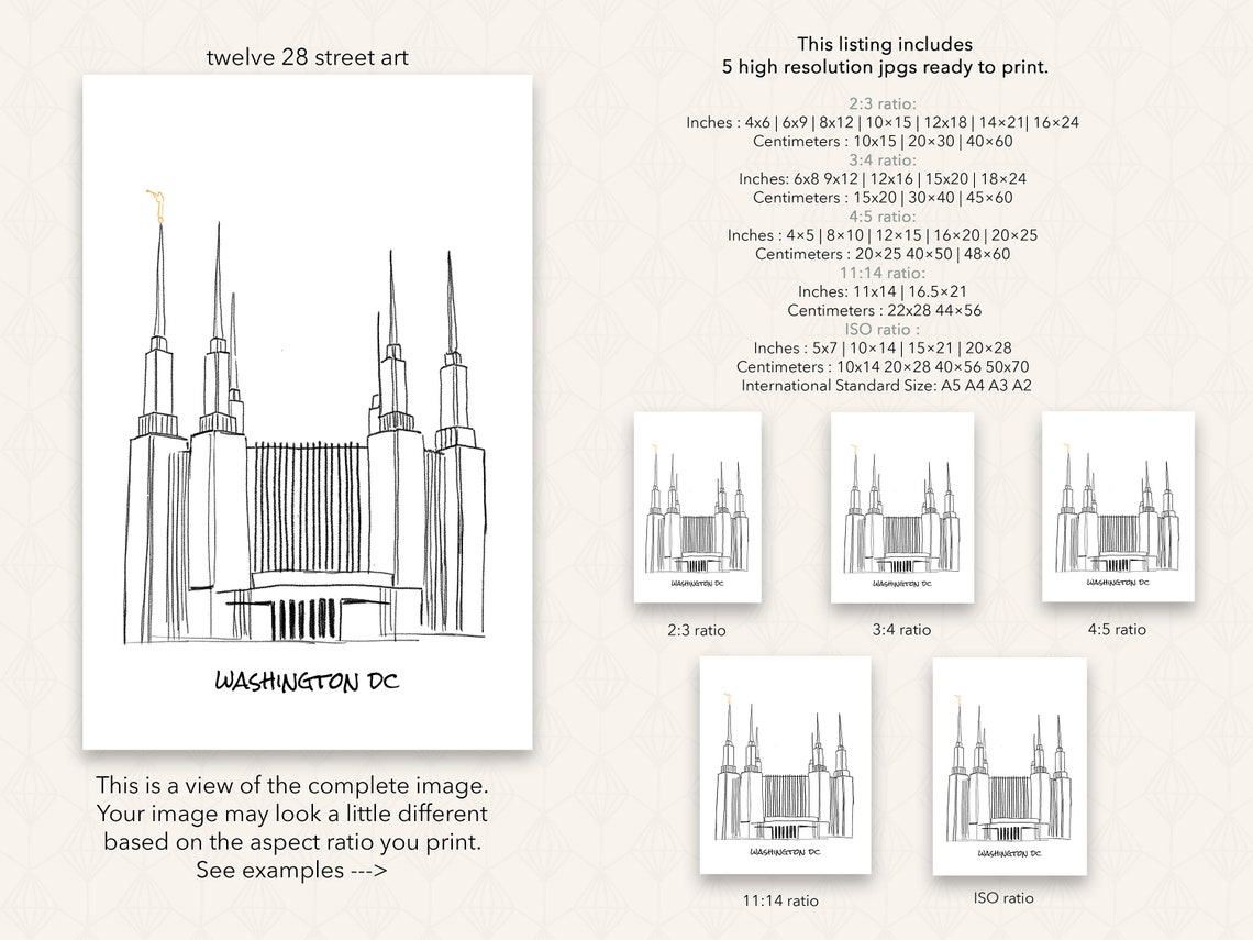 Washington DC Temple, Hand Sketched LDS Temple, PRINTABLE Lds Temple ...