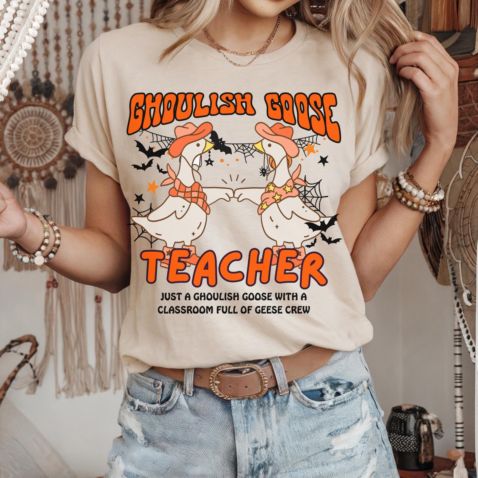 Ghoulish Goose Teacher Tee, Halloween Party Shirt, Unisex Gift for ...