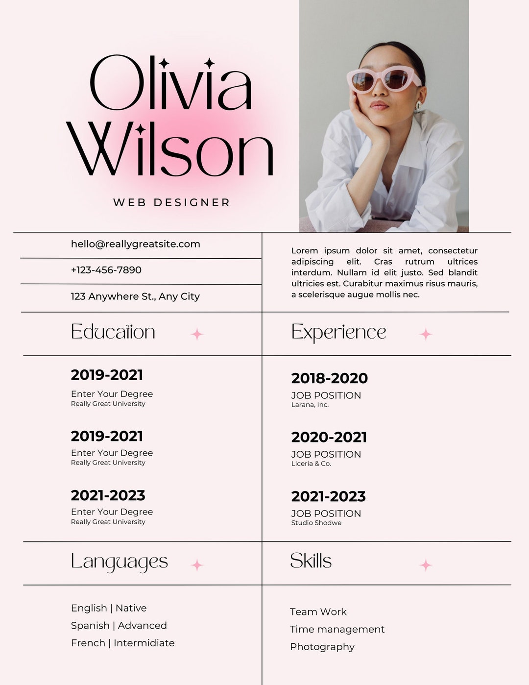 Modern Pink Web Designer Resume Template - Etsy