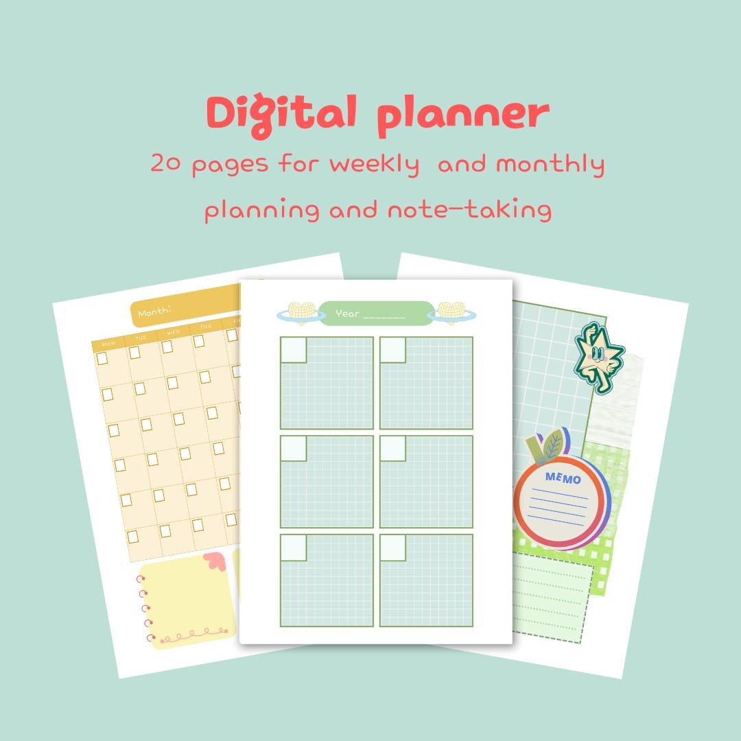 Digital Printable Calendar 20 Pages Cute Weekly Monthly Planner - Etsy