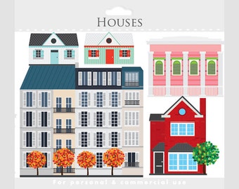 Houses Clipart Houses Clip Art Buildings Clipart Cottage | Etsy