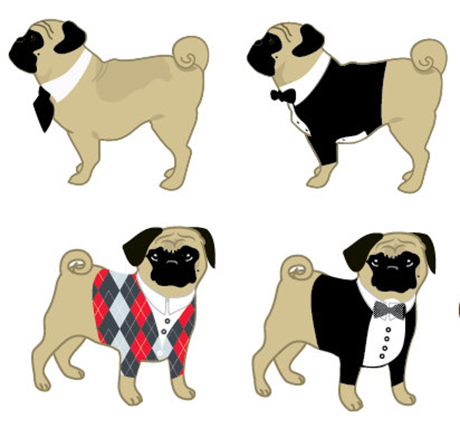 Pugs Clipart Dog Clip Art Whimsical Puppies Puppy Cute | Etsy