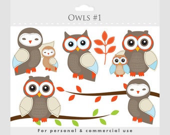 Owl Clipart Clip Art Personal & Commercial Use With Blue Green - Etsy