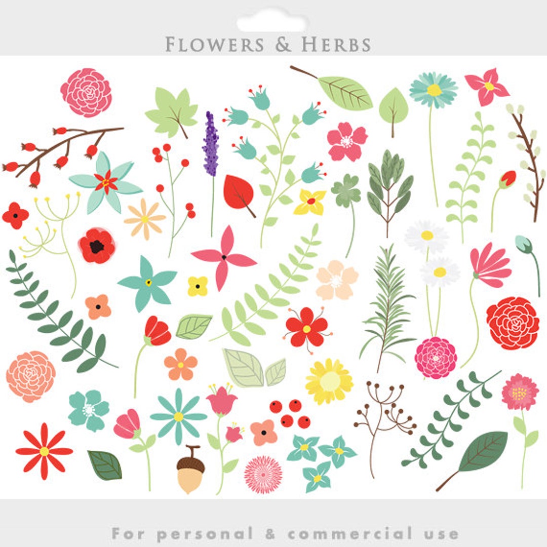 Floral Clip Art - Spring Flowers Clipart Blooms, Wedding Clipart, for ...