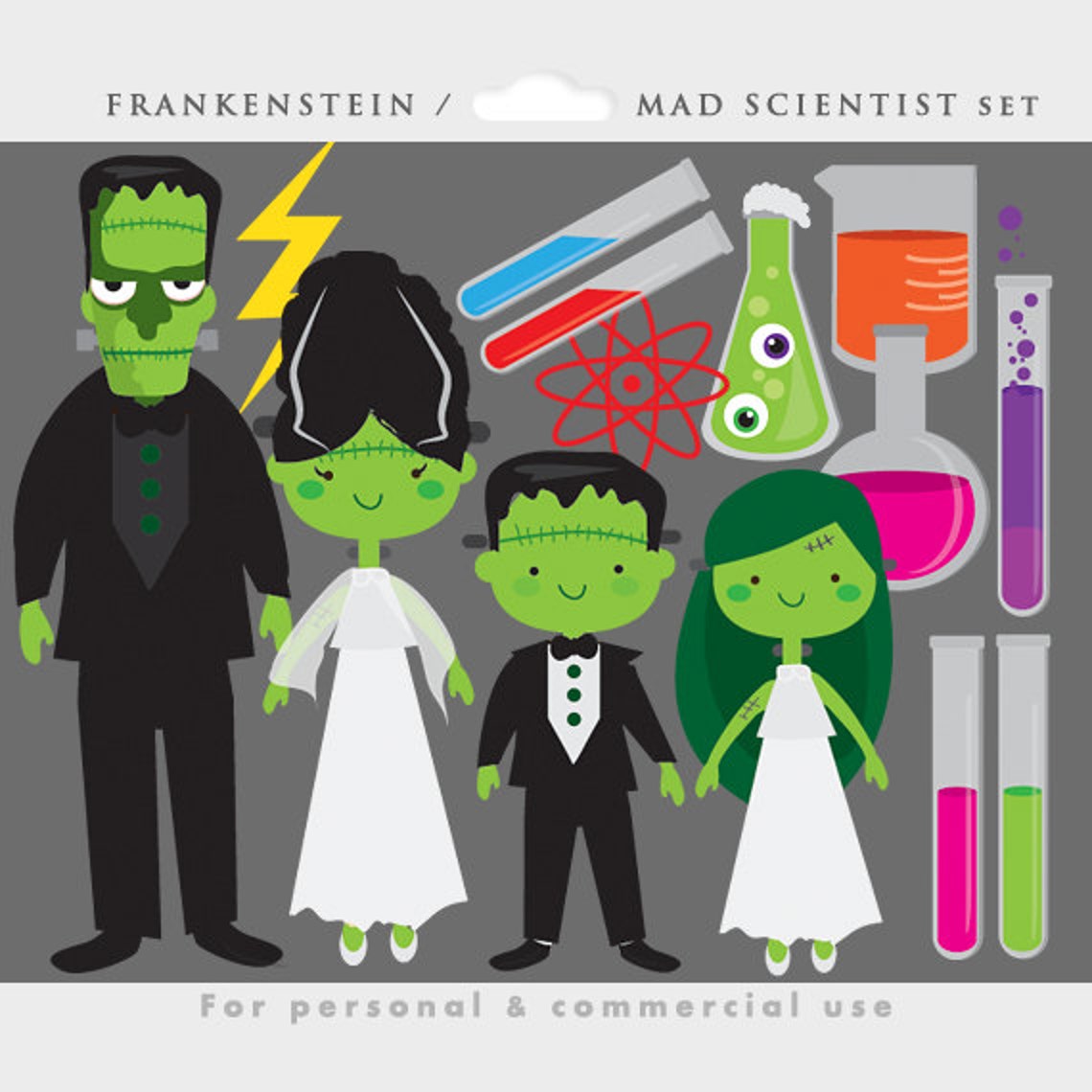 Halloween Clipart Frankenstein Clip Art Mad Scientist - Etsy Australia