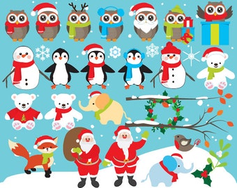 Penguin Clipart Christmas Clip Art Penguins Snowman | Etsy