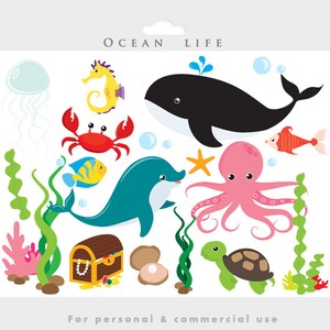 Under the Ocean - Sea Clip Art, Fish, Seaweed, Dolphin, Whale ...