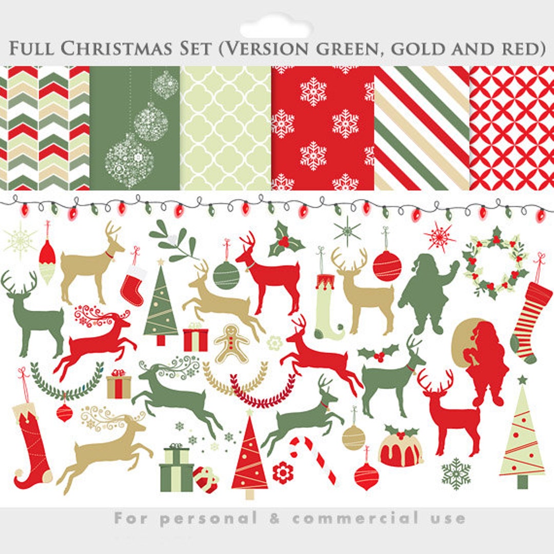 Christmas Clip Art and Digital Papers - Deer Clip Art, Reindeer, Santa ...