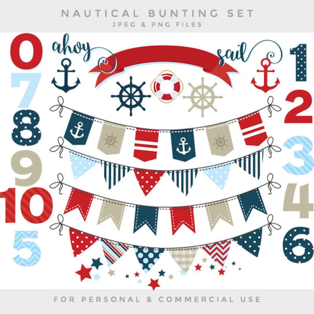 Nautical Bunting Clip Art Bunting Banners Flags Clipart Numbers for ...