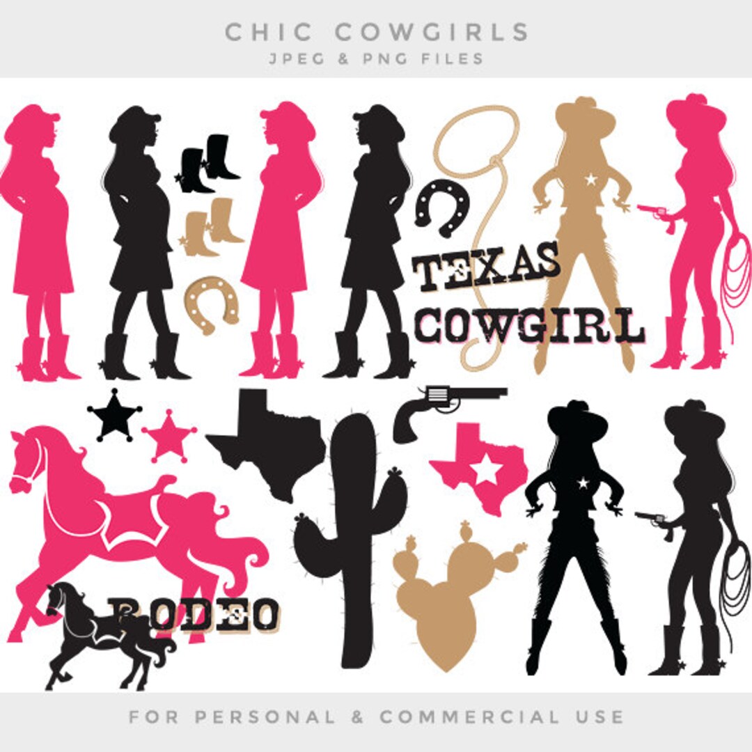 Cowgirl Clipart - Cowboy Clip Art Wild West Cowgirls Horse Lasso Cactus ...