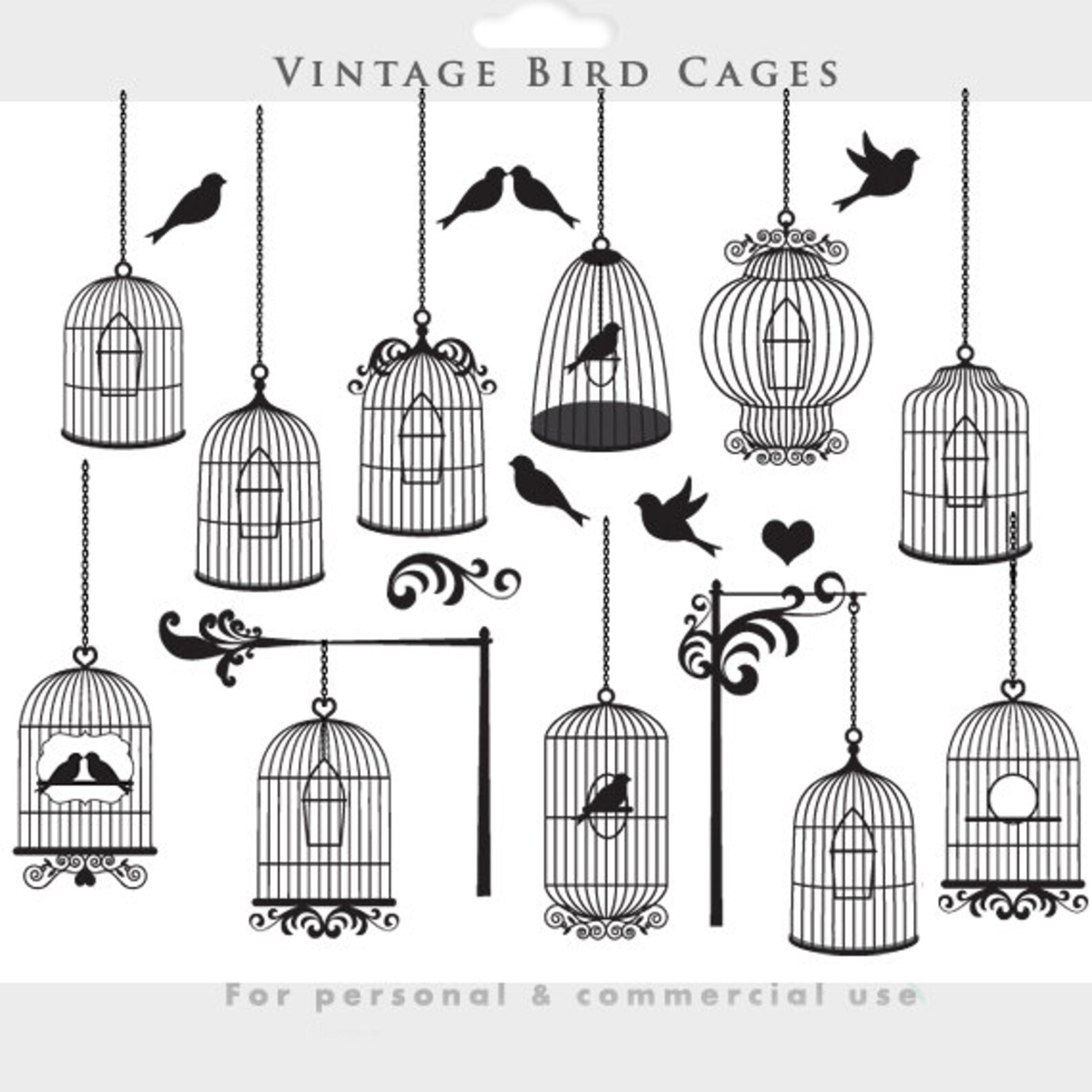 Bird Cage Clipart Vintage Birdcages Clip Art Elegant Ornate | Etsy