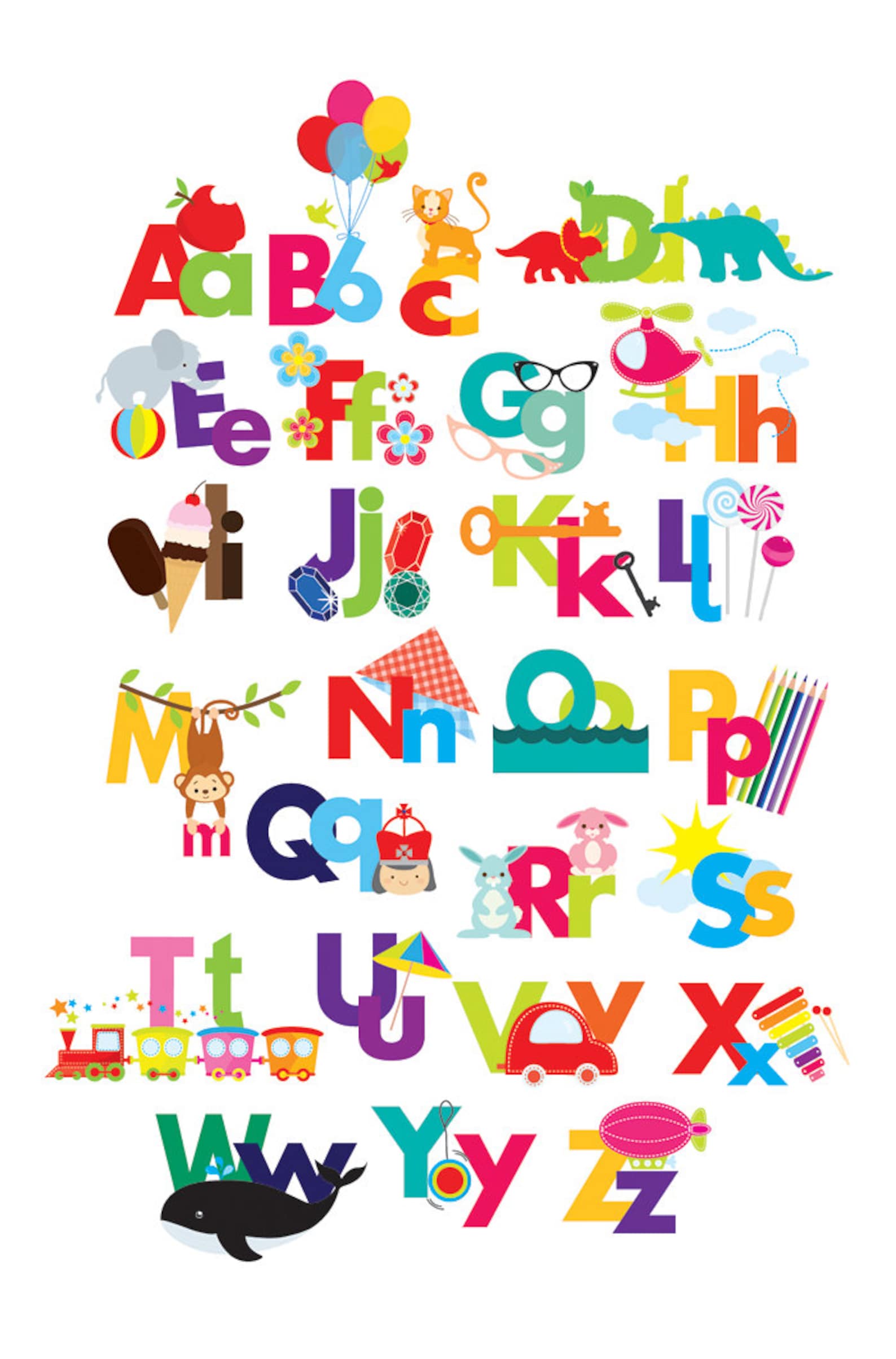 Alphabet Clipart Illustrated Alphabet Teaching Clip Art - Etsy