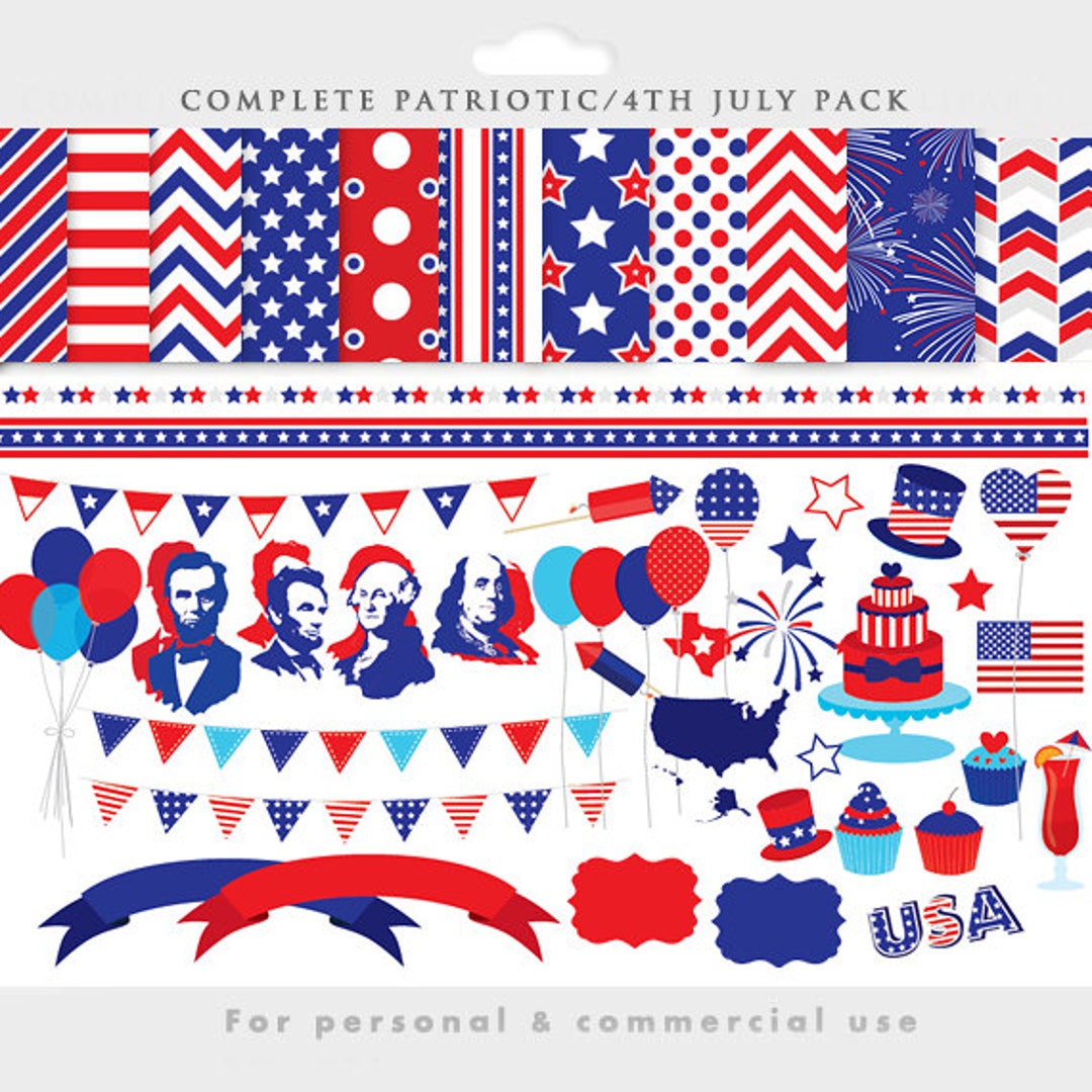 4th July Clip Art Independence Day Fourth July Clipart Digital Papers ...