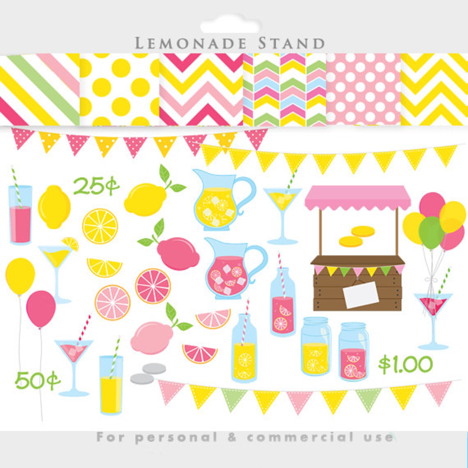 Lemonade Clipart Pink Lemonade Stand Clip Art Summer - Etsy