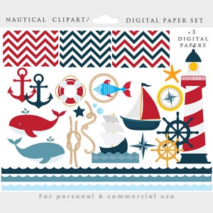 Nautical Clipart - Ship Clip Art, Sailor Clipart, Lighthouse, Ocean ...
