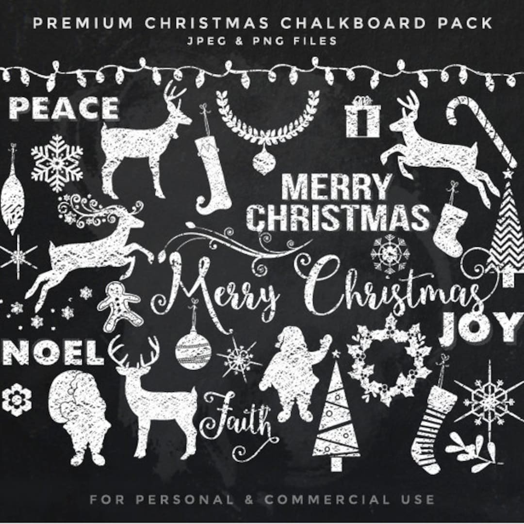 Chalkboard Christmas Clipart - Chalk Clip Art Chalk Doodles Premium Set ...