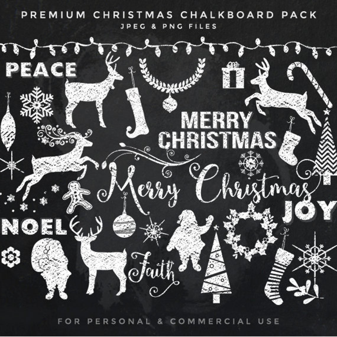 Chalkboard Christmas Clipart - Chalk Clip Art Chalk Doodles Premium Set ...