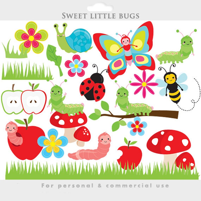 Cute Bugs Clipart Bugs Clip Art Caterpillar Worm Ladybug - Etsy