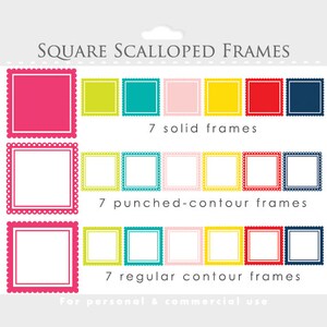 Square Scalloped Frames Clipart - Square Frames for Collages, Digital ...