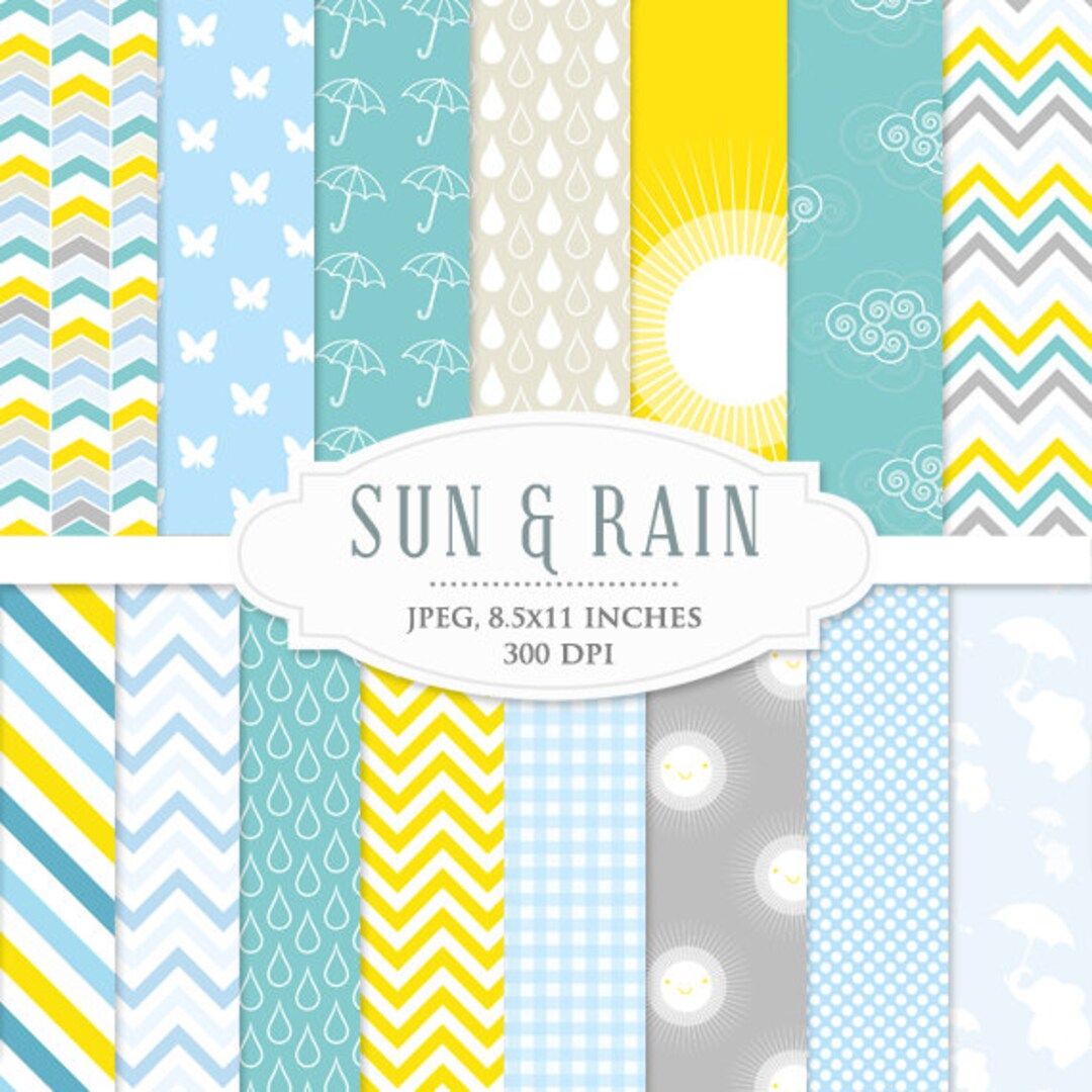 Yellow and Blue Digital Papers - Rain April Showers Weather Chevron ...
