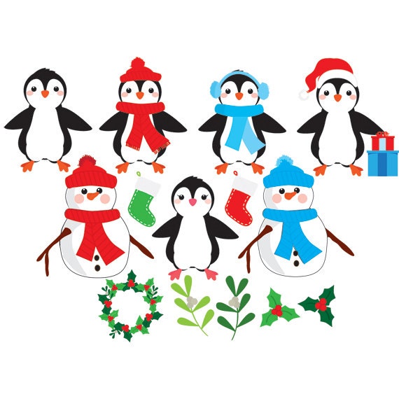 Penguin Clipart Christmas Clip Art Penguins Snowman - Etsy