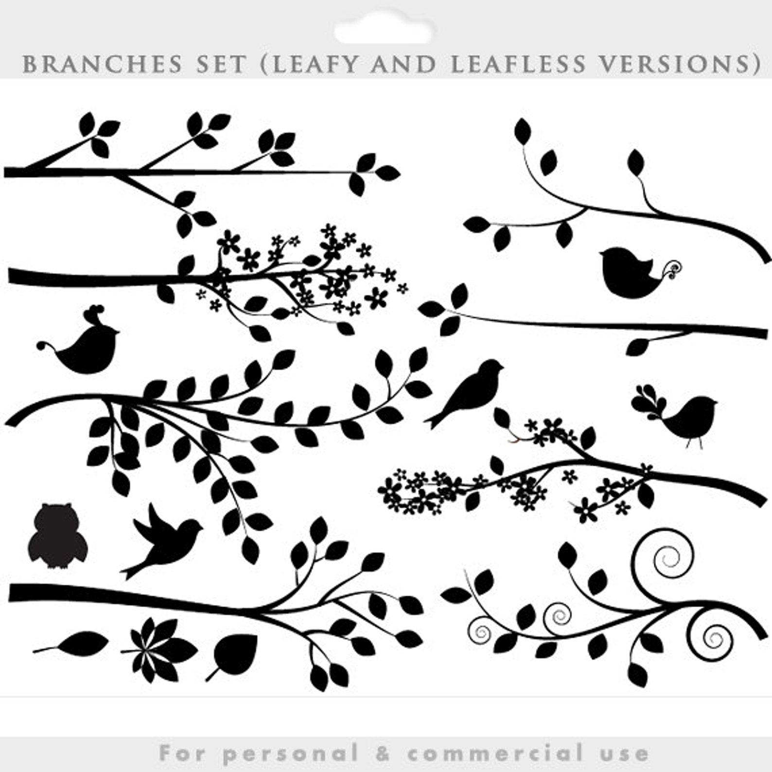 Branch Silhouette Clipart - Tree Clip Art Silouette Whimsical, Cute ...