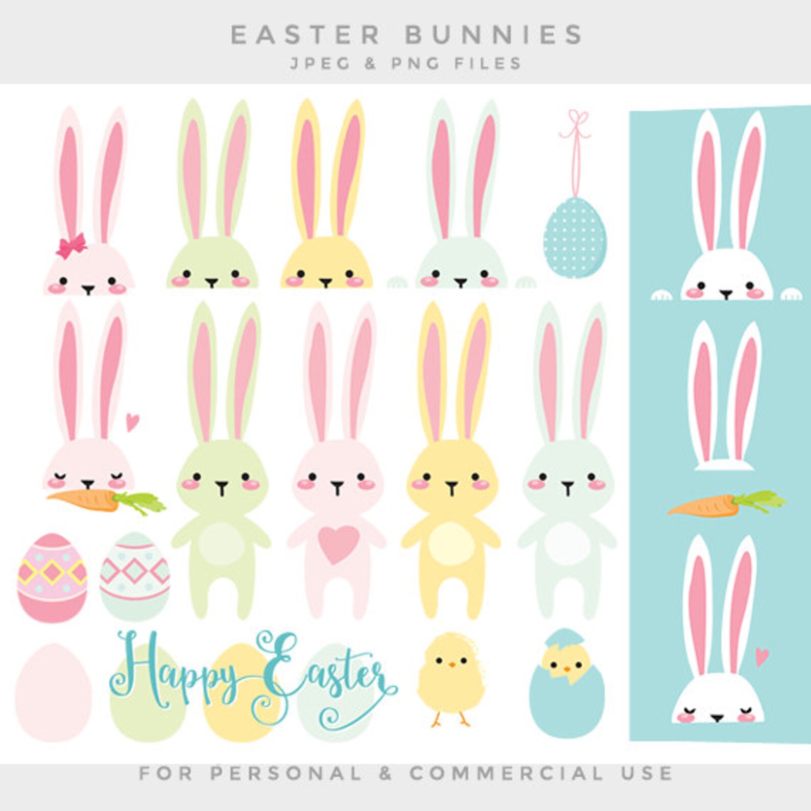 Easter Bunny Clip Art Easter Bunnies Clipart Chicks Pastel - Etsy UK