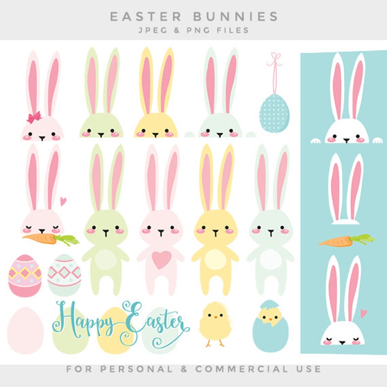 Easter Bunny Clip Art Easter Bunnies Clipart Chicks Pastel - Etsy